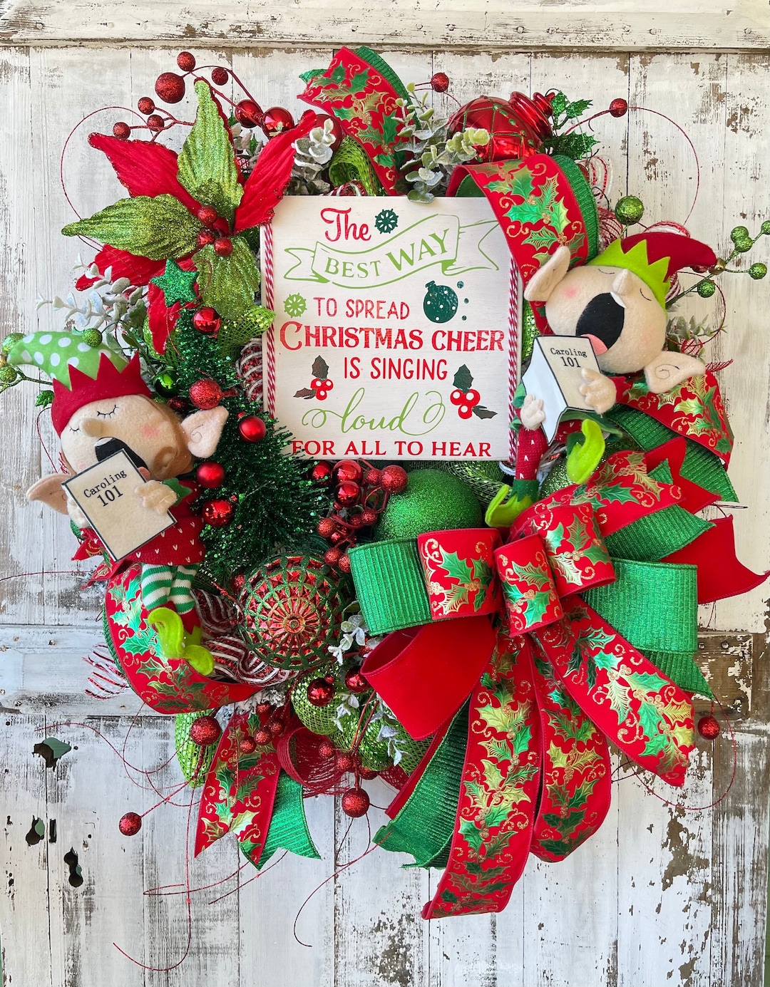 Whimsical Singing Elves Christmas Wreath - Festive Holiday Decoration ...