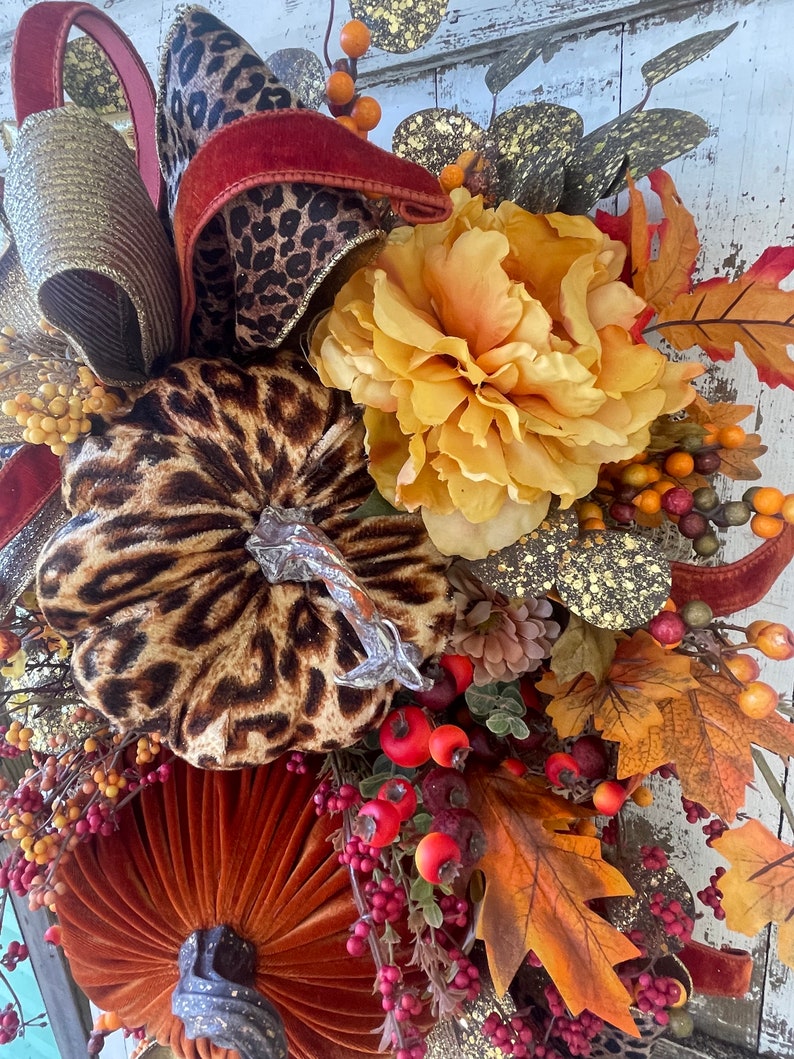 Fall Leopard Print Pumpkin Swag, Velvet Fall Pumpkin Swag, Thanksgiving ...