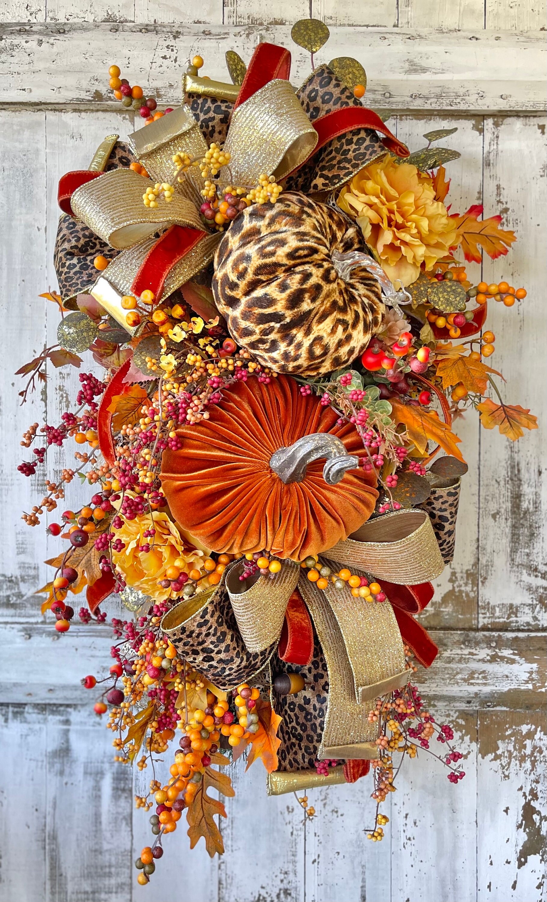 Fall Leopard Print Pumpkin Swag, Velvet Fall Pumpkin Swag, Thanksgiving ...