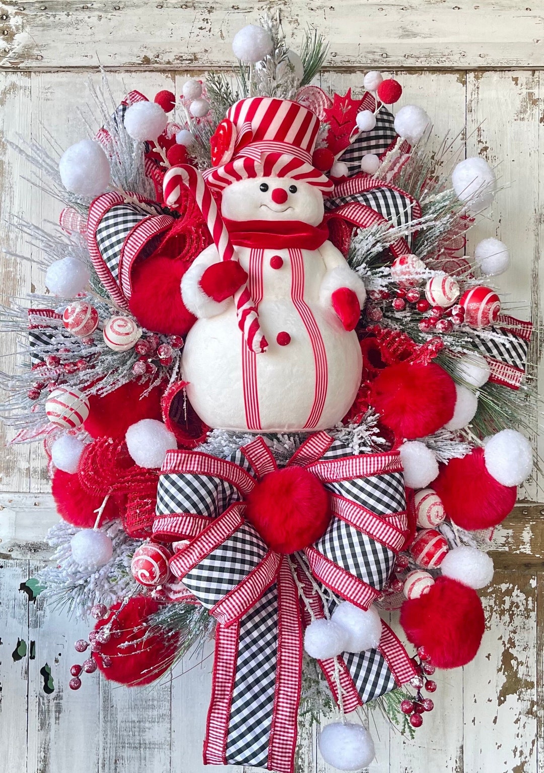 Snowman Christmas Wreath for Home Decor, Peppermint Wreath for Front ...