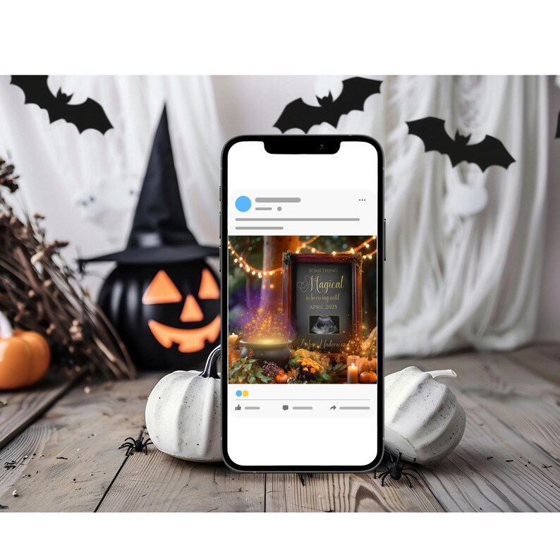 Magical Halloween Pregnancy Announcement: Social Media Reveal (digital ...