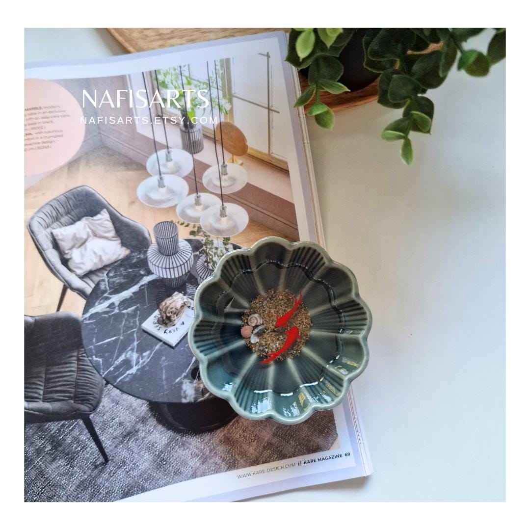 Floral Eternal Red Koi Fish, Resin Pool, Decorative Dish, Boho Style ...