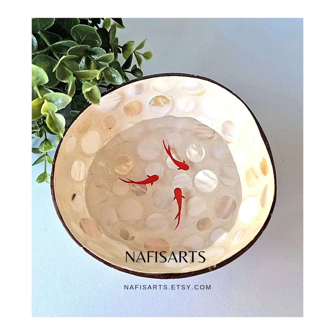 Eternal Fish Pond in Coconut Shell, Boho Style, Lovely Koi Fish ...