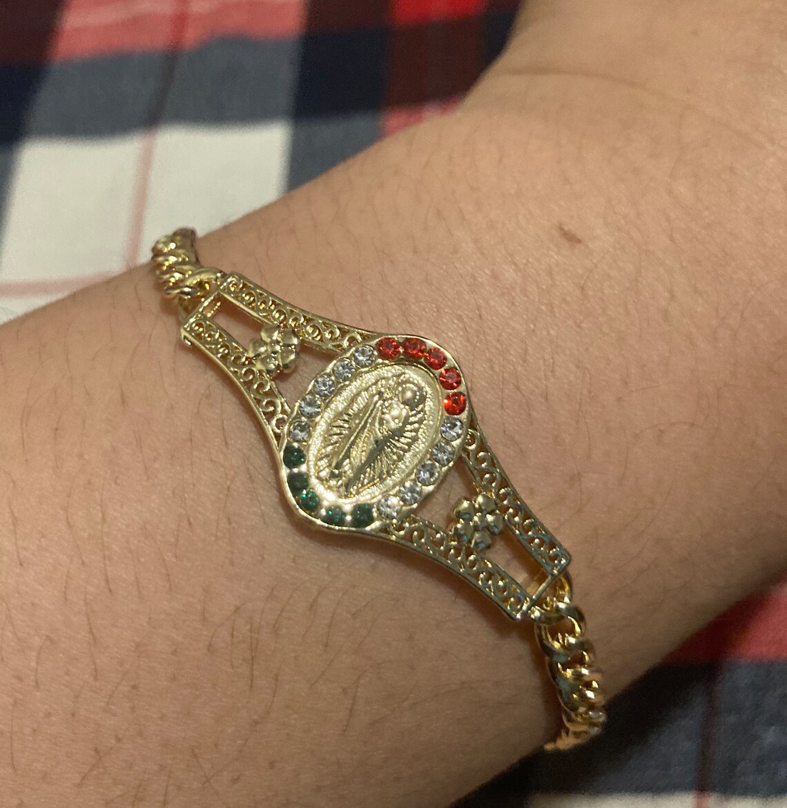 San Judas Tadeo 14k Gold Plated Tri-color Gems Adjustable Bracelet - Etsy