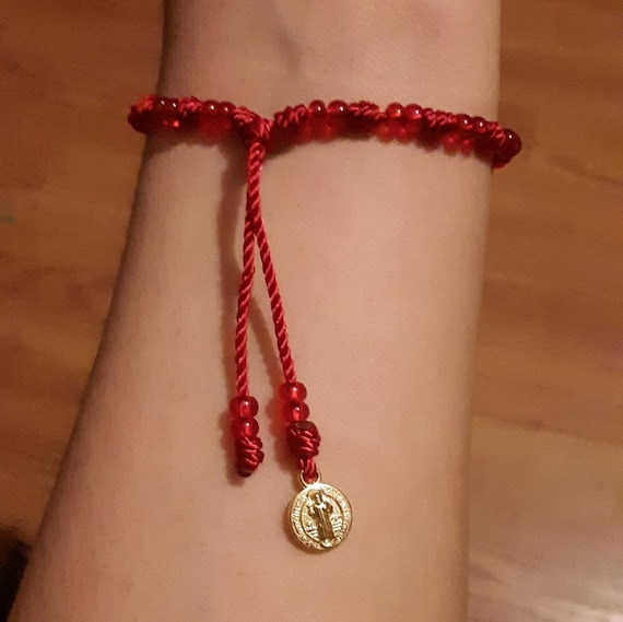 Pulsera De Nudos Con Medalla De San Benito Rojo O Azul / | Etsy