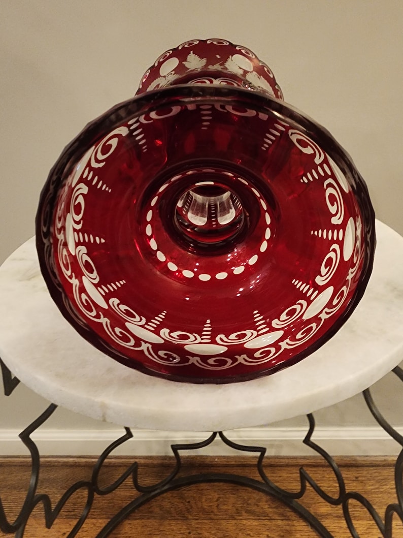 Bohemian Ruby Red Etched Glass Mantle Luster - Etsy