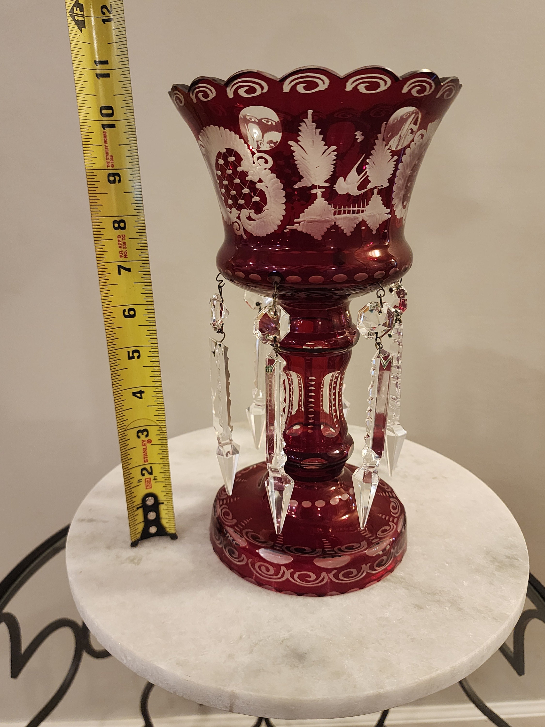 Bohemian Ruby Red Etched Glass Mantle Luster - Etsy