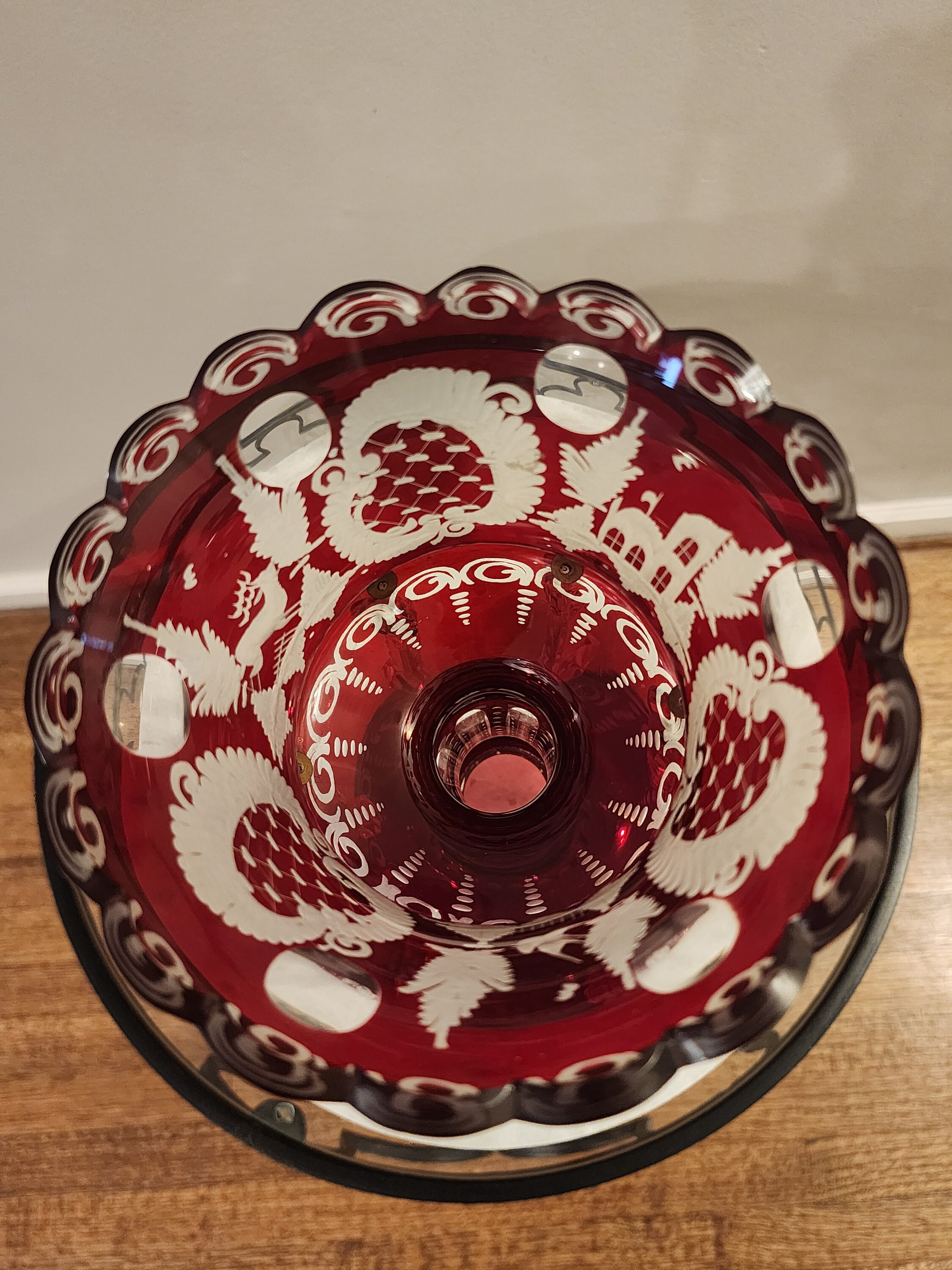 Bohemian Ruby Red Etched Glass Mantle Luster - Etsy