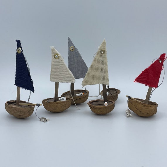 Nutshell Boat With Seagull or Fish - Etsy