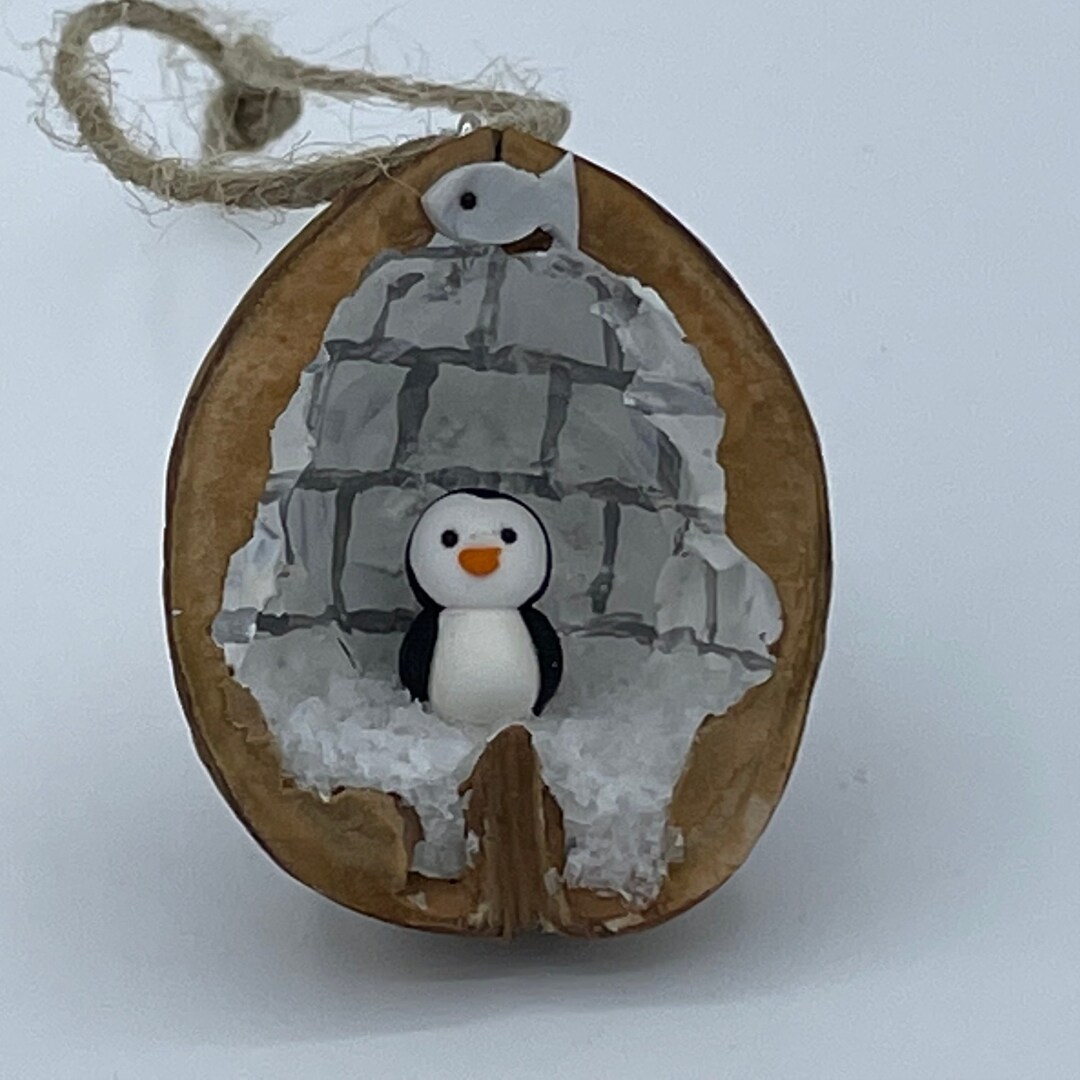 Penguin in an Igloo Nutshell, Handmade Walnut Shell Christmas ...