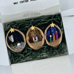 Nativity in A Nutshell - Set of Three Handmade Walnut Shell Decorations ...