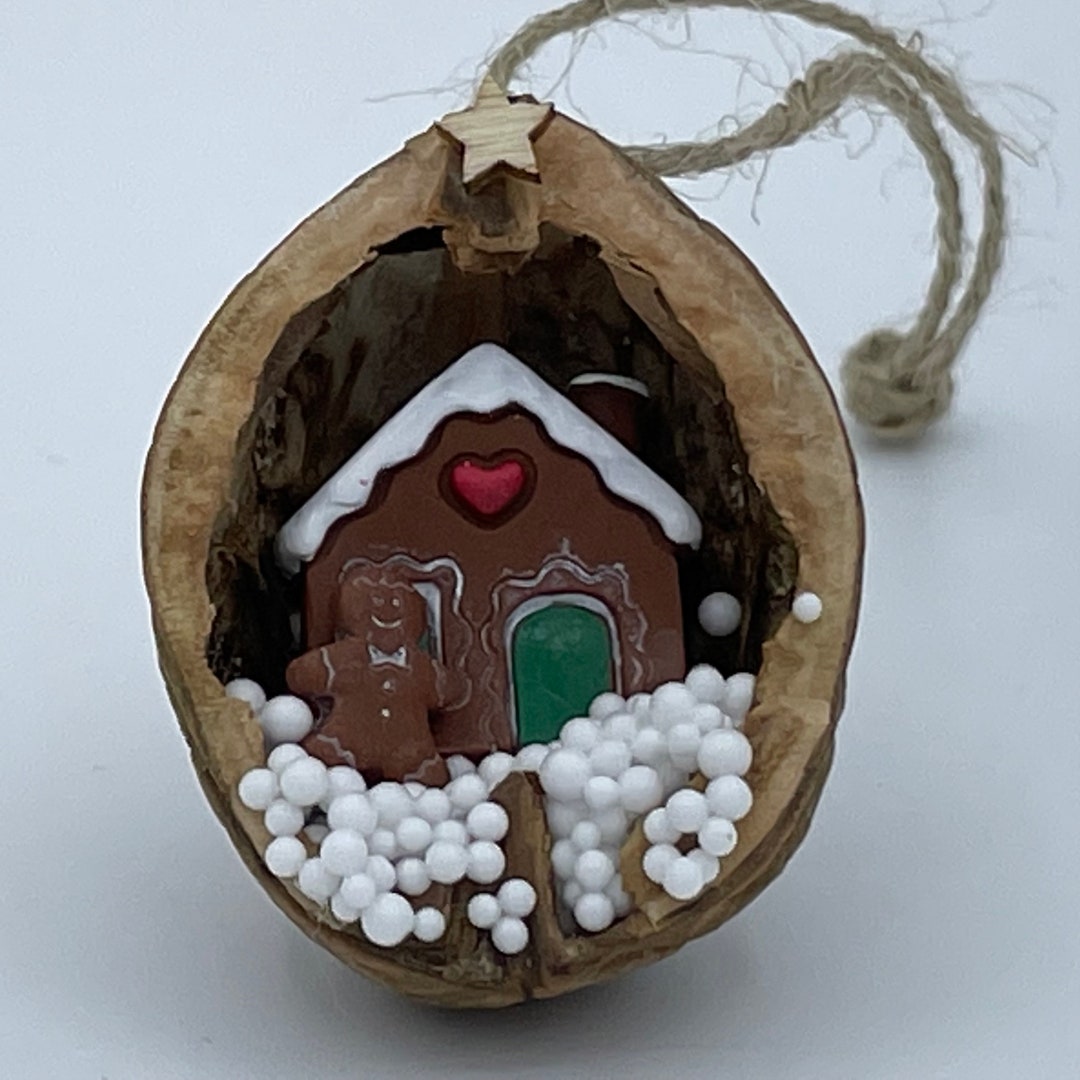 Gingerbread House in a Nutshell - Handmade Walnut Shell Christmas ...