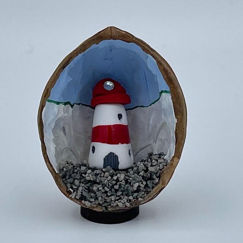Lighthouse in a Nutshell Decoration - Handmade Miniature Walnut Shell ...