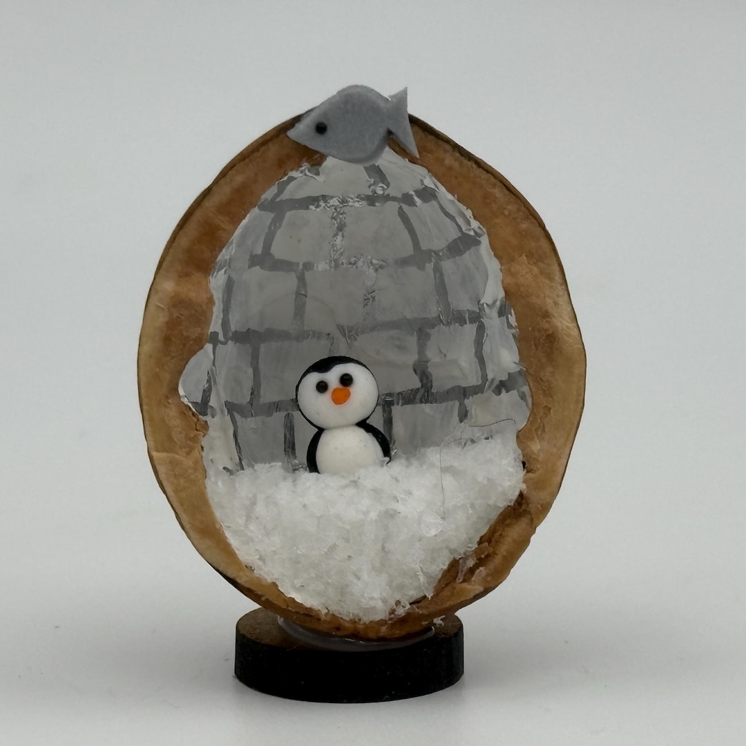 Penguin in an Igloo Nutshell - Handmade Walnut Shell Christmas ...