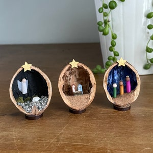 Nativity in A Nutshell - Set of Three Handmade Walnut Shell Decorations ...