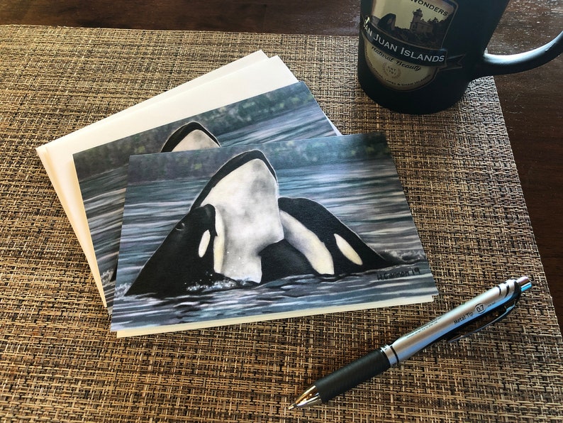 Hand-painted Watercolor Orca Original Note Card, Wall Art, Wildlife Art, Marine Mammal, Killer ...