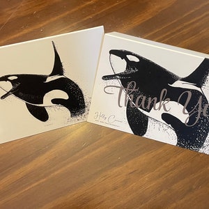 Orca Killer Whale Thank You or Blank Note Card J27 Blackberry, 3.5" X 5 ...