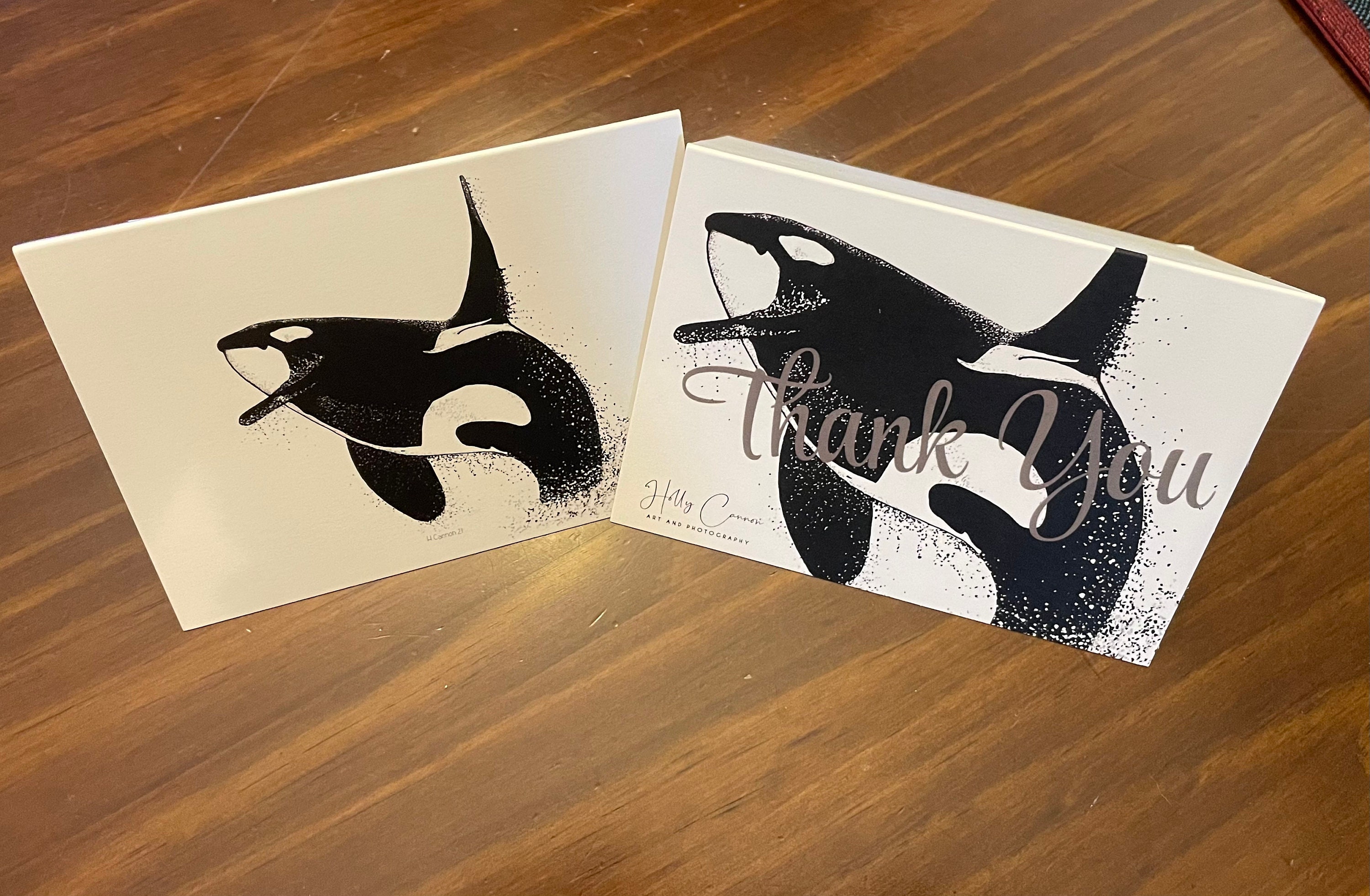 Orca Killer Whale Thank You or Blank Note Card J27 Blackberry, 3.5" X 5 ...