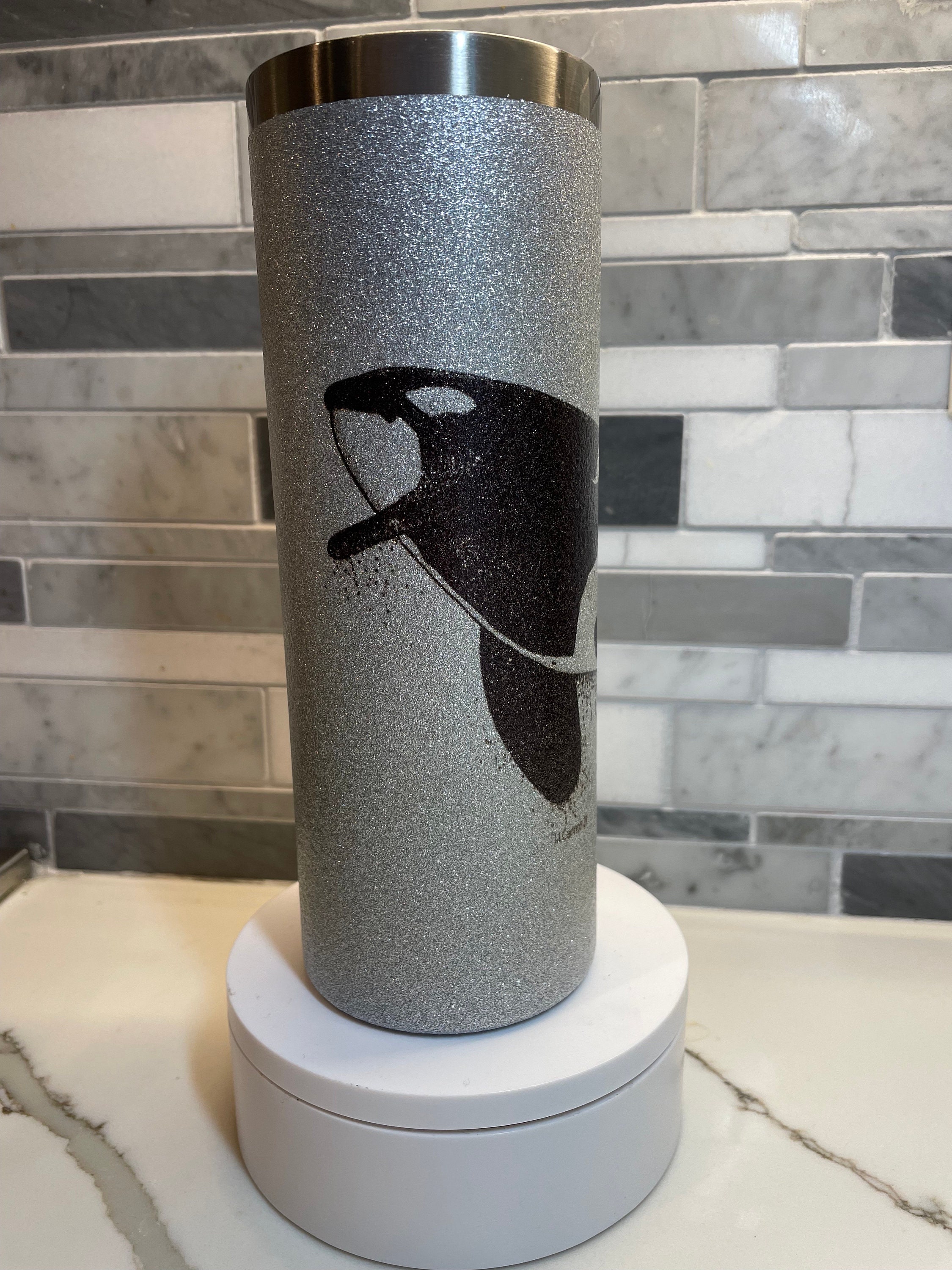 Glitter Shimmer J27 Blackberry Orca Killer Whale Infused Skinny Tumbler ...
