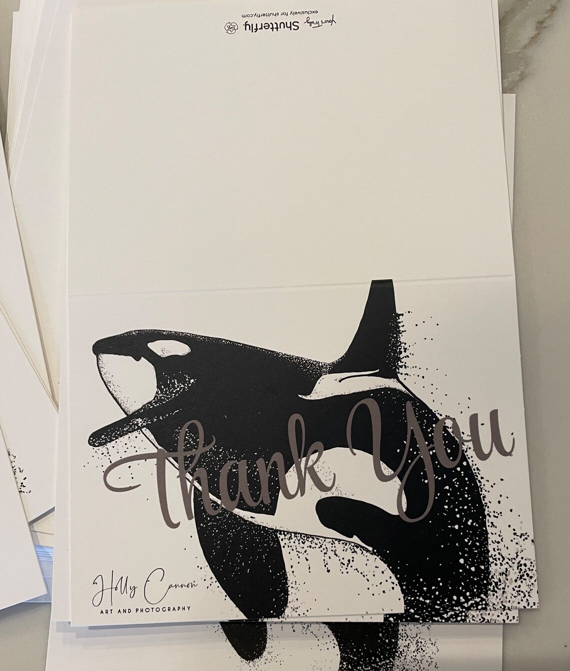 Orca Killer Whale Thank You or Blank Note Card J27 Blackberry, 3.5" X 5 ...