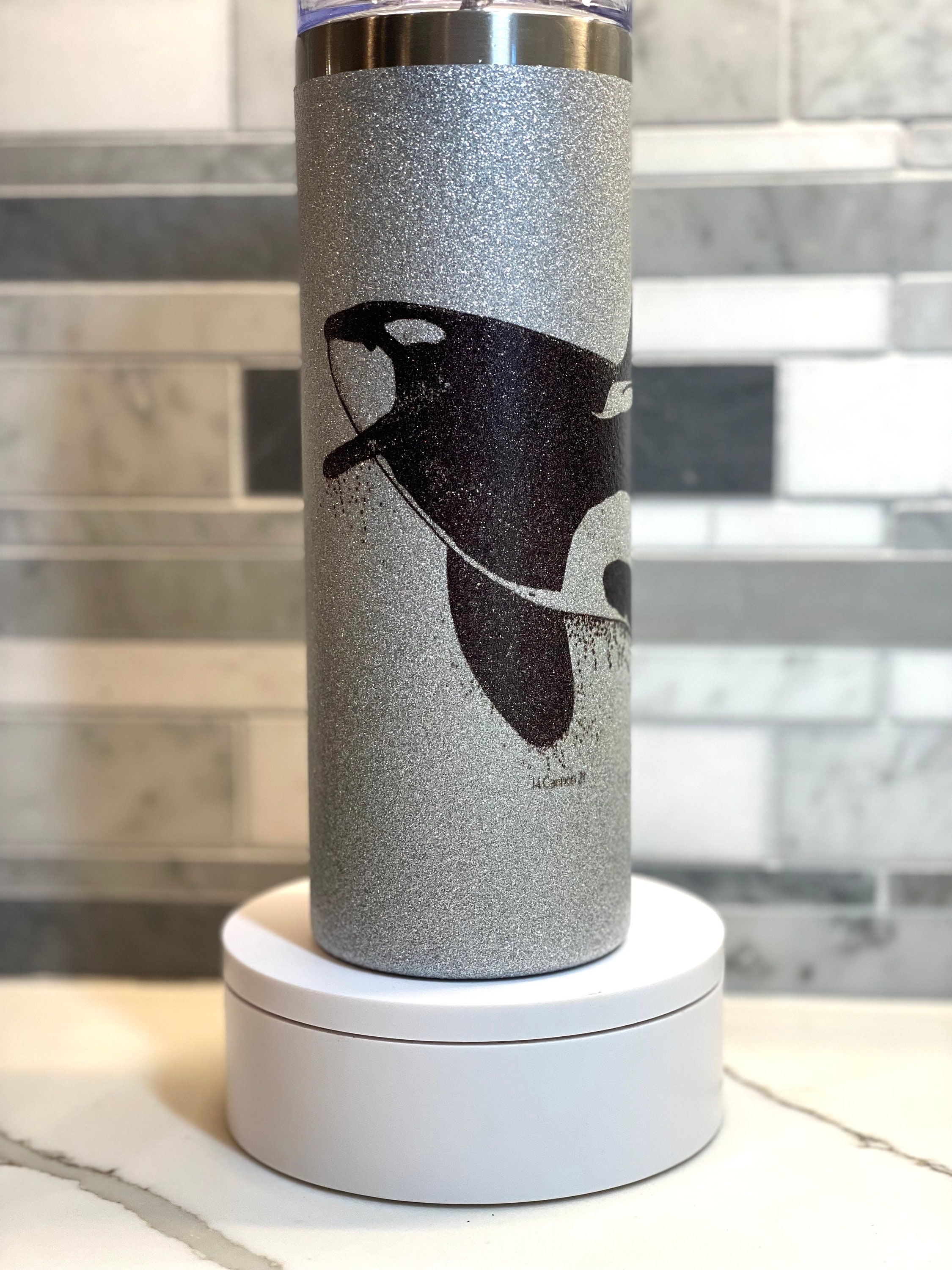 Glitter Shimmer J27 Blackberry Orca Killer Whale Infused Skinny Tumbler ...