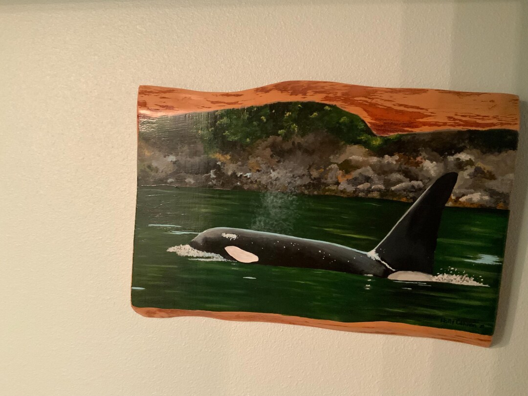 ORIGINAL Orca Killer Whale Painting on Cedar Live Edge Canvas, Gift ...