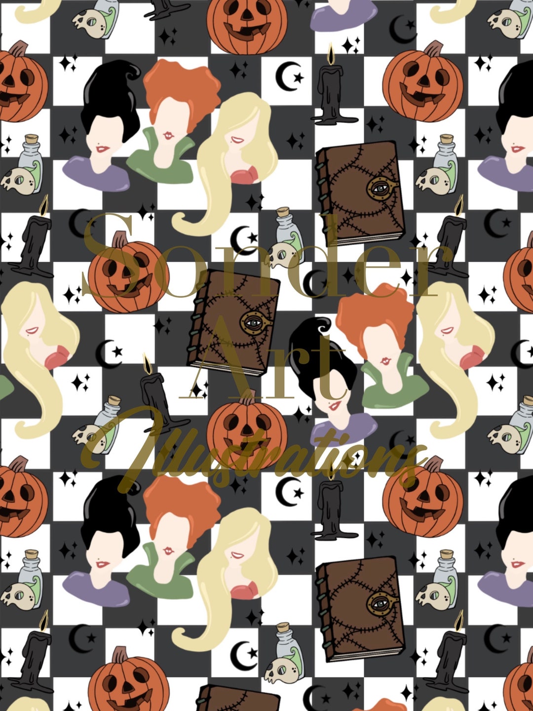 Hocus Pocus Sisters Inspired Seamless Pattern Print - Etsy
