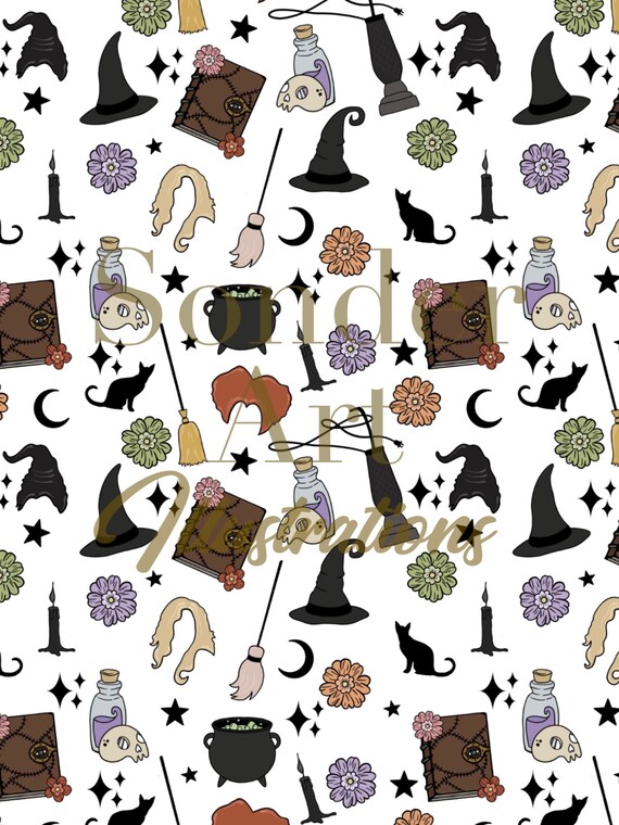 Halloween Hocus Pocus Inspired Seamless Print Pattern White - Etsy