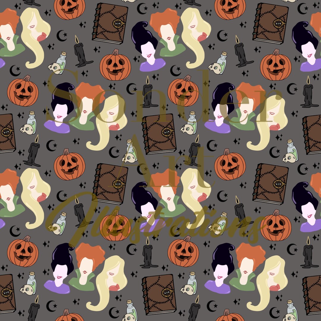 Hocus Pocus Sisters Inspired Seamless Pattern Print - Etsy