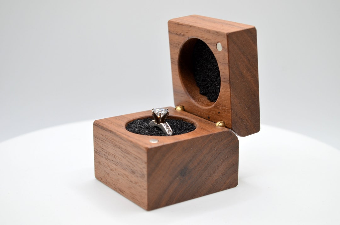 Handcrafted Walnut Ring Box – Elegant Wooden Ring Holder for Proposals ...