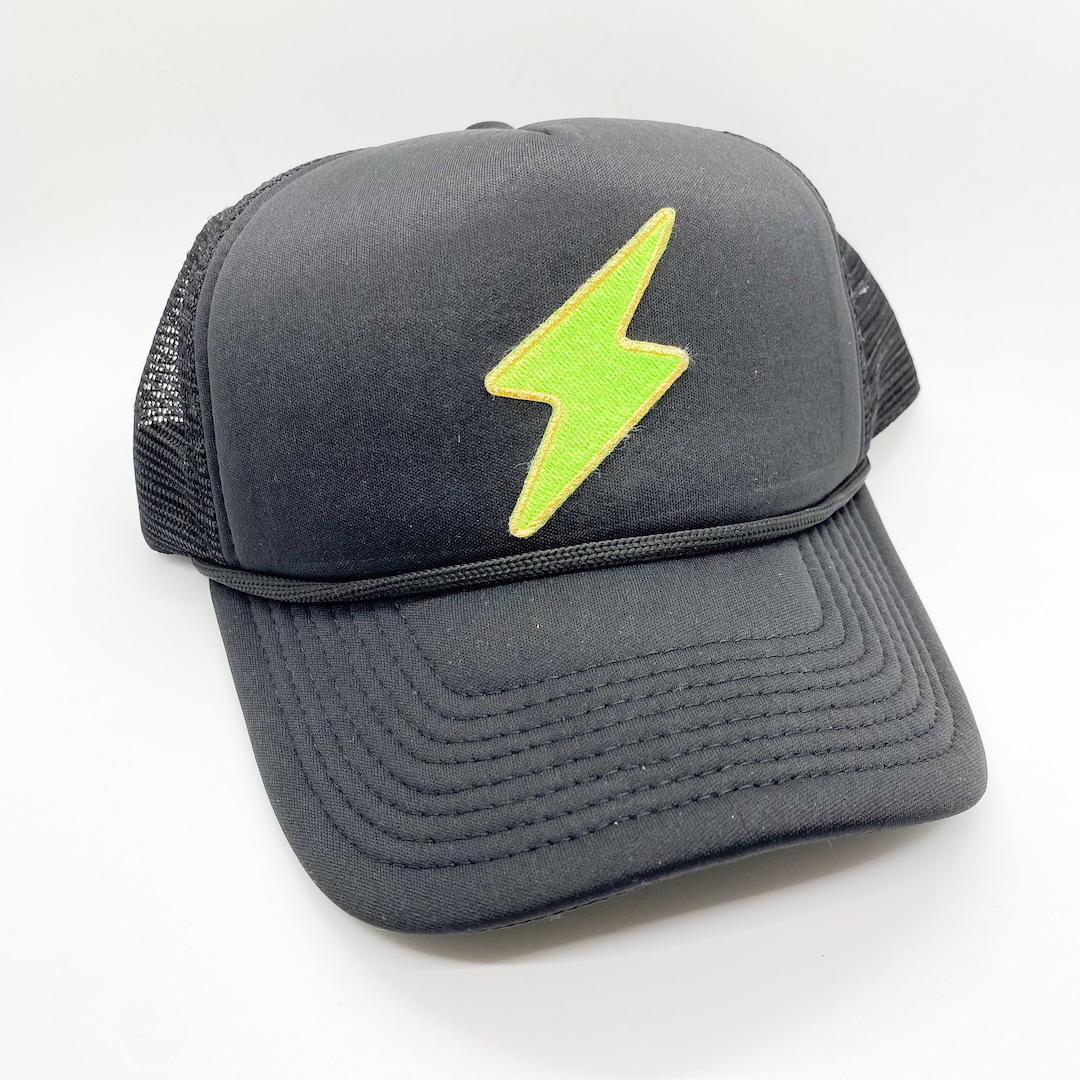 Black Neon Yellow Lightning Bolt Trucker Hat | Patch Hat | Foam Mesh ...