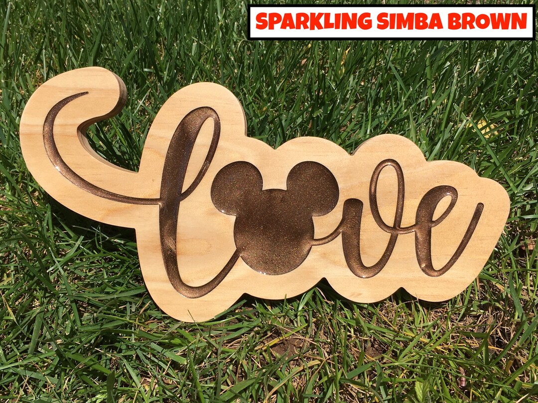 Mouse Ears LOVE Sign | Carved Wooden Epoxy Sign | Home Decor | Brown - Etsy