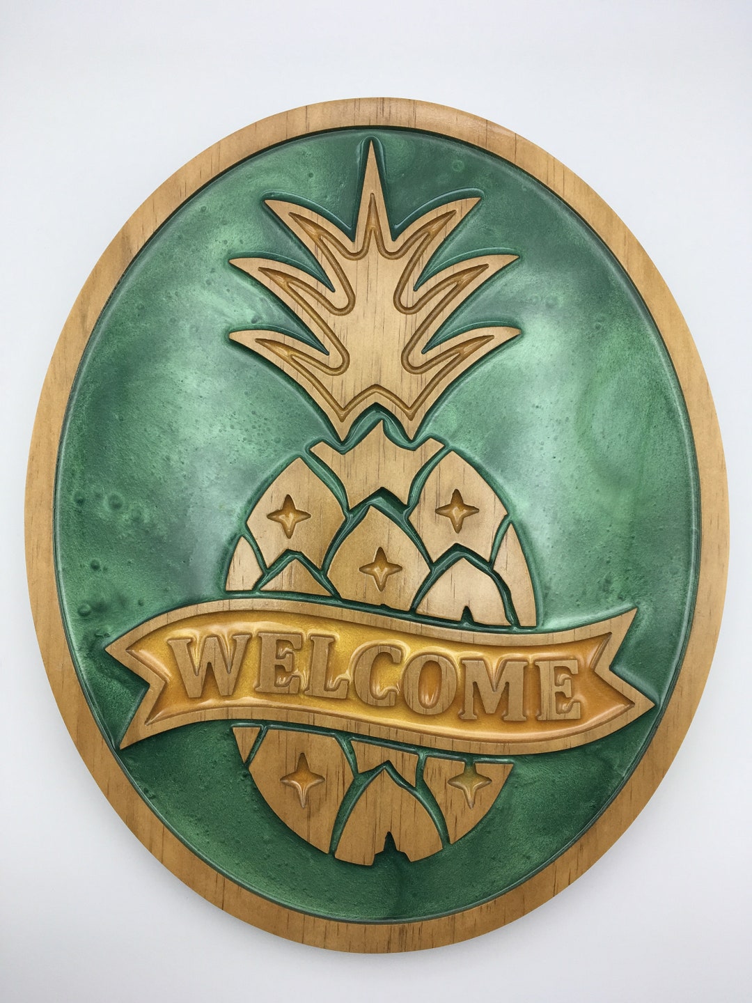 Welcome Pineapple Sign Green and Gold - Etsy