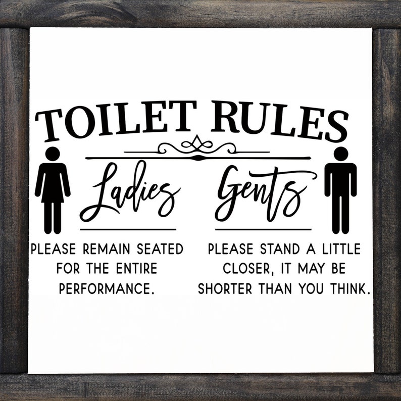 Toilet Rules Bathroom Wall Art | Home Decor | 8 X 8 Inch Framed Wooden ...