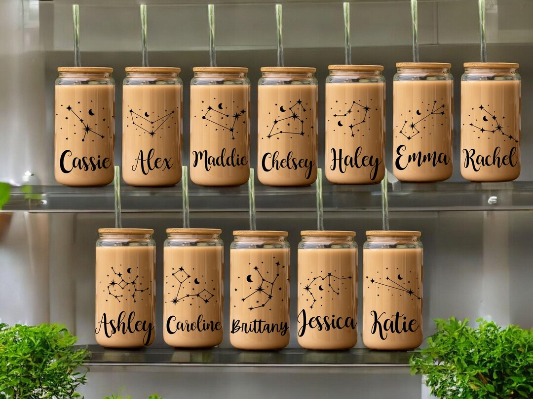 Personalized Zodiac Birth Constellations Glass Coffee Cup Custom ...