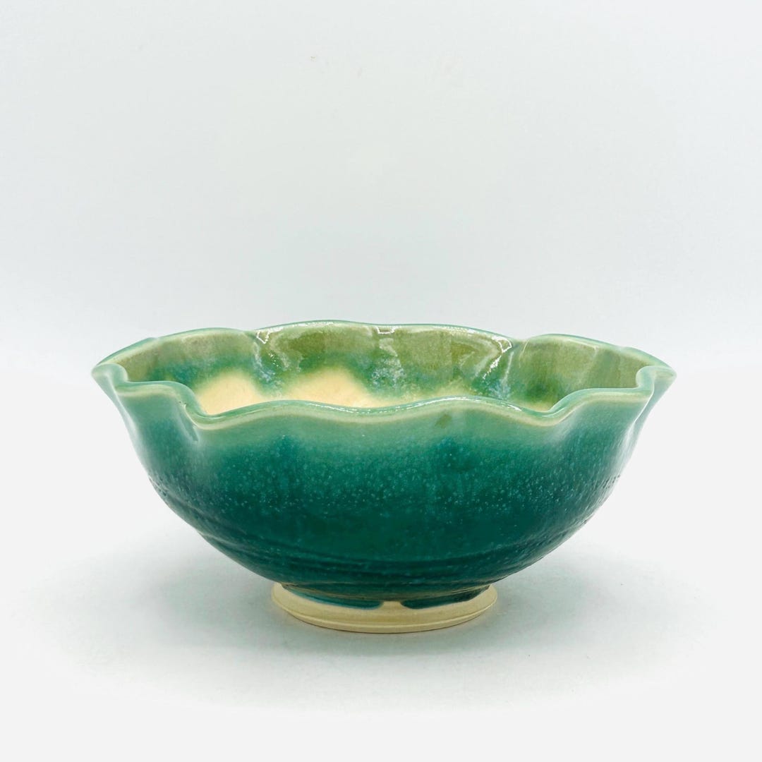 Deep Jade Wave Carved Fluted Rim Ceramic Bowl by Amy Schnitzer - Etsy