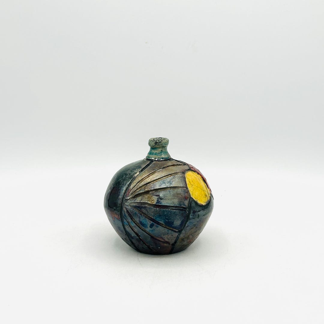 NEW Multi-colored, Multi-textured Patchwork Carved Raku Fired Small ...