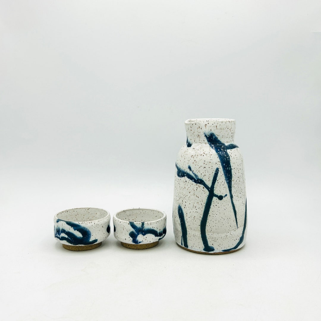 Made-to-order Handmade Ceramic Sake Set: Japanese Onyx River Design, 3 ...