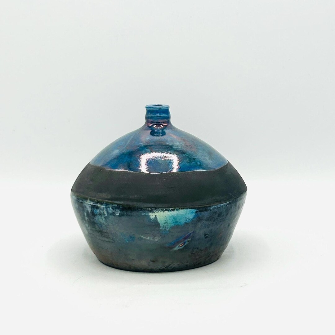 NEW Blue Moon Raku Fired Ceramic Seed Pot / Weed Vase by Amy Schnitzer ...