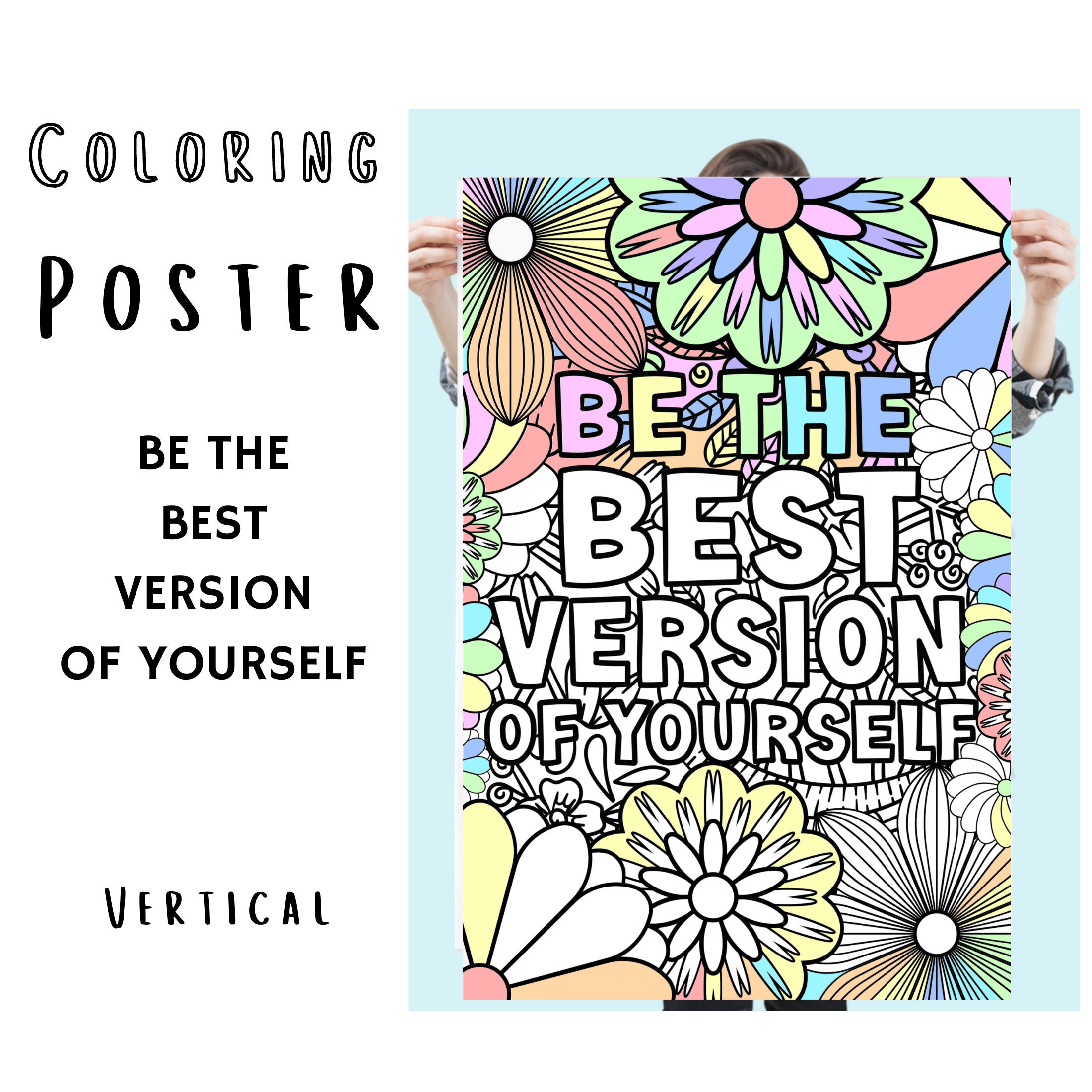 24" X 36" Inspirational Quotes Large Coloring Poster for Adult,floral ...