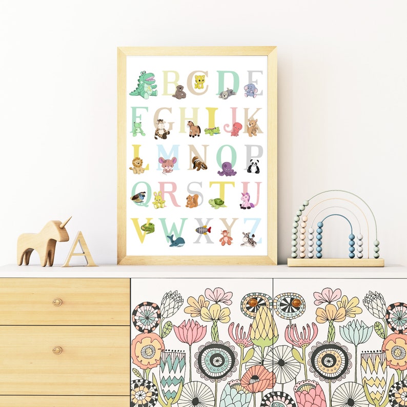 Pastel Alphabet Poster Classroom,alphabet Poster Nursery,stuffed Animal ...