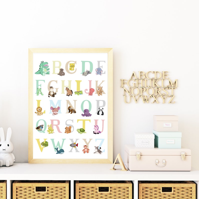Pastel Alphabet Poster Classroom,alphabet Poster Nursery,stuffed Animal ...