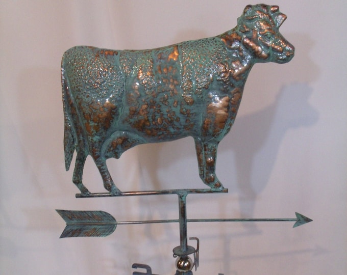 New LARGE Handcrafted 3D - Dimensional COW Weathervane Copper Patina ...