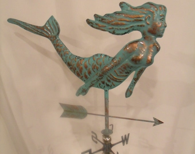 LARGE HUGH Handcrafted 3dimensional Mermaid Weathervane Copper Patina ...