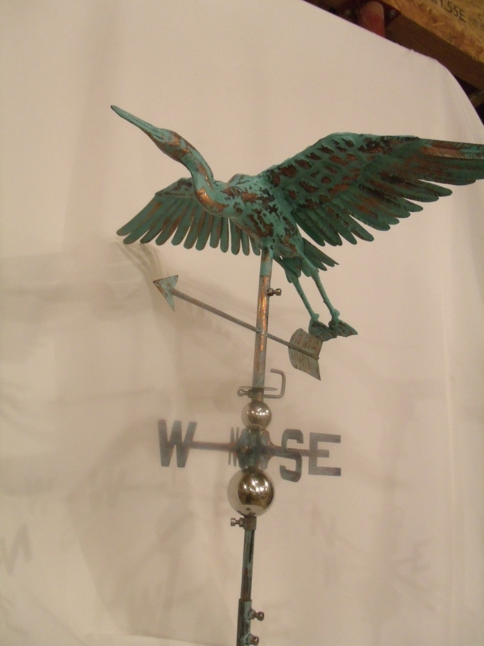 LARGE Handcrafted 3D 3-dimensional CRANE --- HERON Weathervane Copper ...
