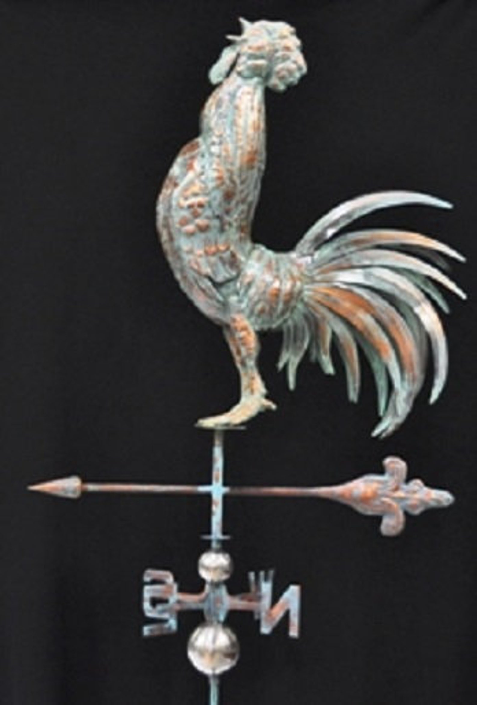 HUGE Handcrafted 3 Dimensional Crowing ROOSTER Weather Vane Copper ...