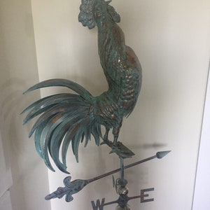 HUGE Handcrafted 3 Dimensional Crowing ROOSTER Weather Vane Copper ...