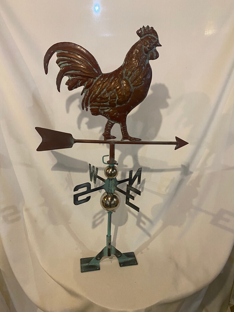 LARGE Handcrafted 3dimensional ROOSTER Weathervane Copper Patina Finish ...
