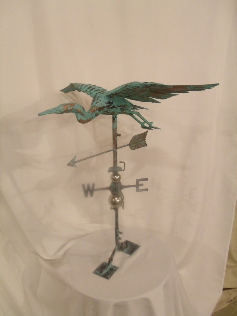 LARGE Handcrafted 3D 3-dimensional CRANE --- HERON Weathervane Copper ...