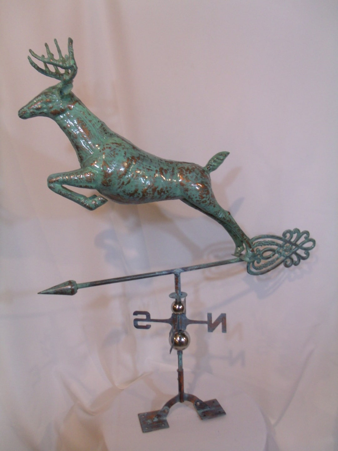 HUGE Handcrafted 3 Dimensional Jumping Deer Weathervane Copper Patina ...